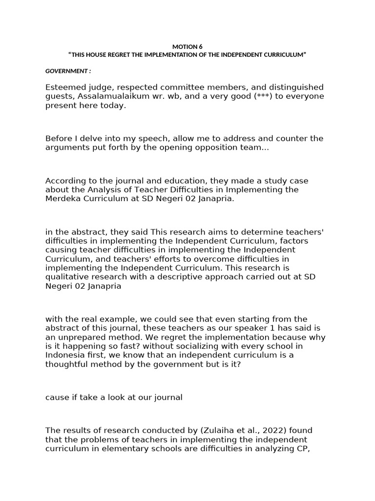 MOTION 6 GOV & OPP (Debate Spreasheet) | PDF | Curriculum | Teachers