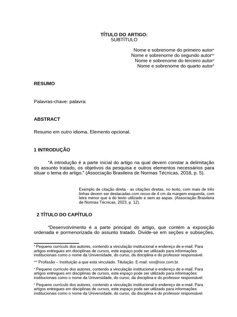 Modelo de Artigo Cientifico - Word - 2024 | PDF | Abstract (resumo ...