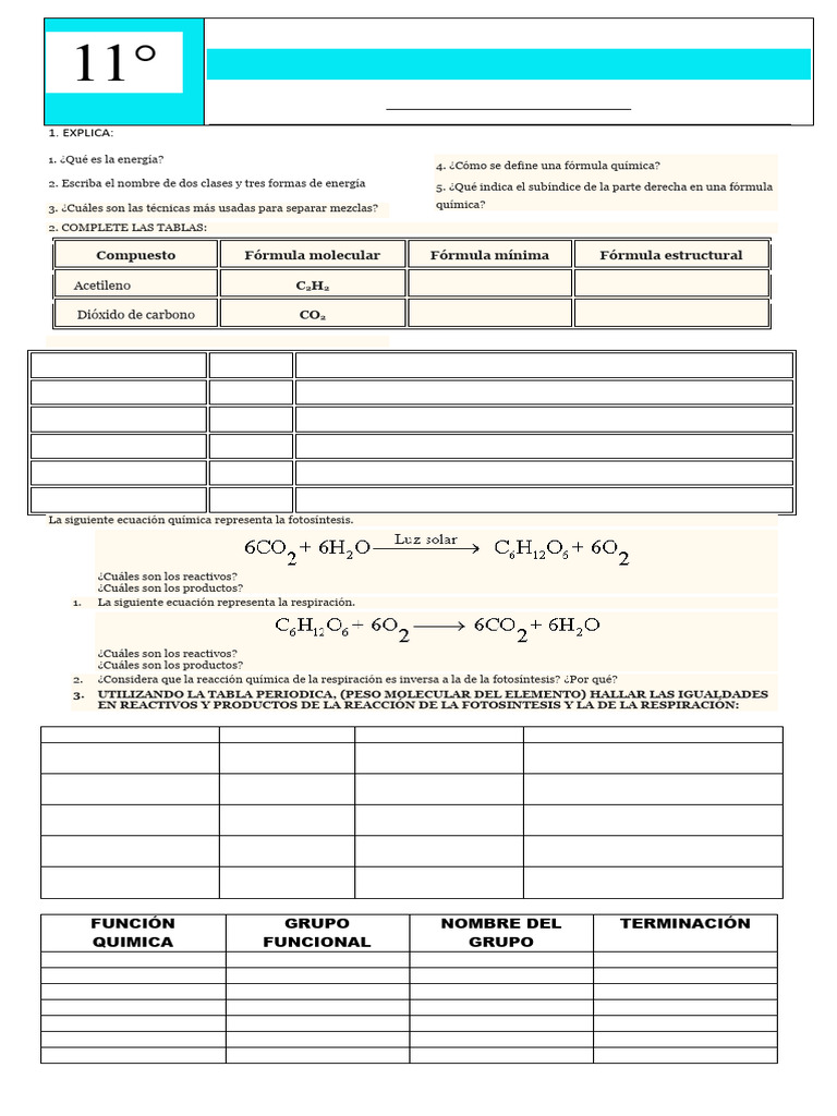 Evaluación Del Taller de Promoción Anticipada Quimica 11 | PDF ...