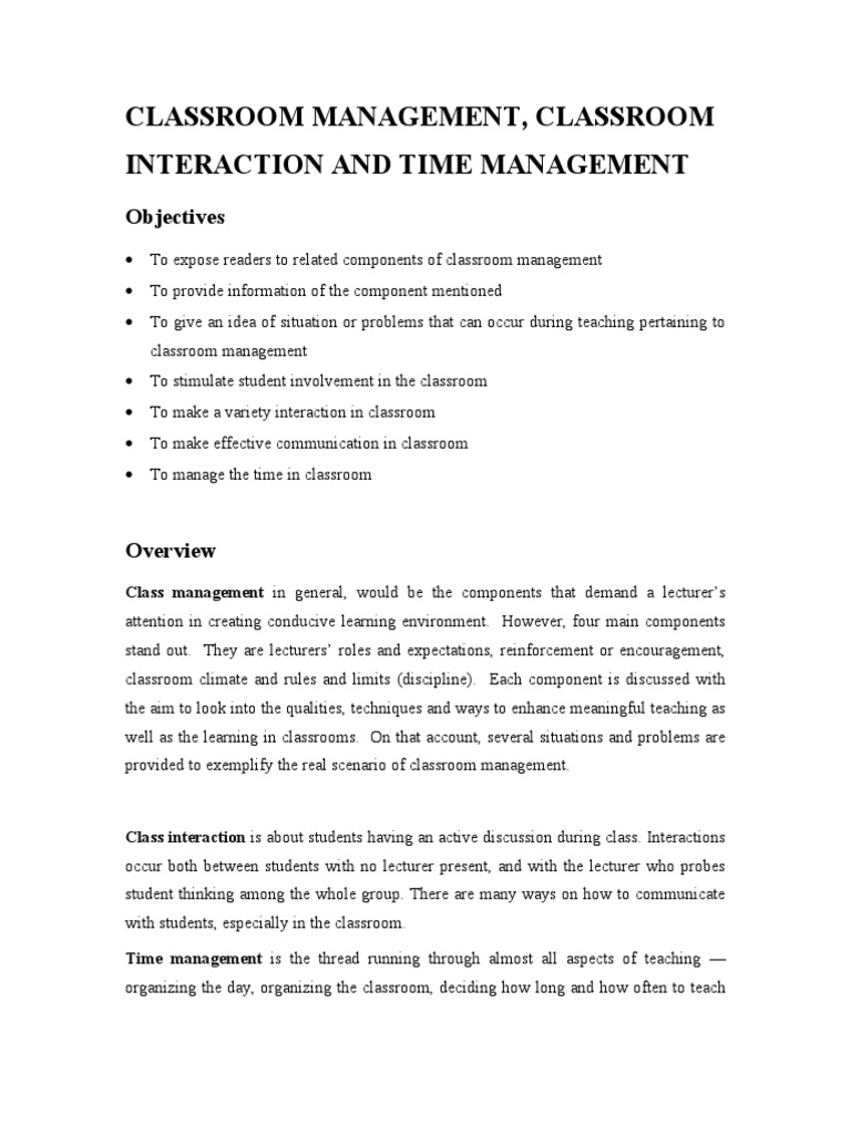 Classroom Management and Interaction Guide | PDF | Classroom Management ...