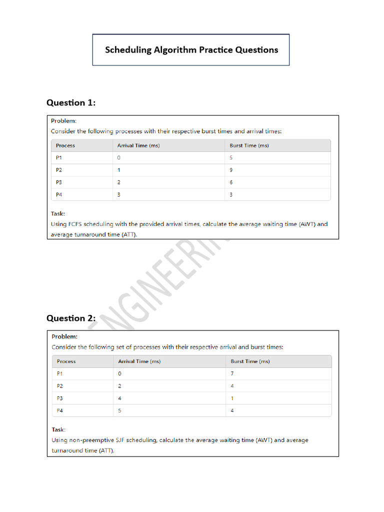 OSY Scheduling Algo Practice Questions | PDF