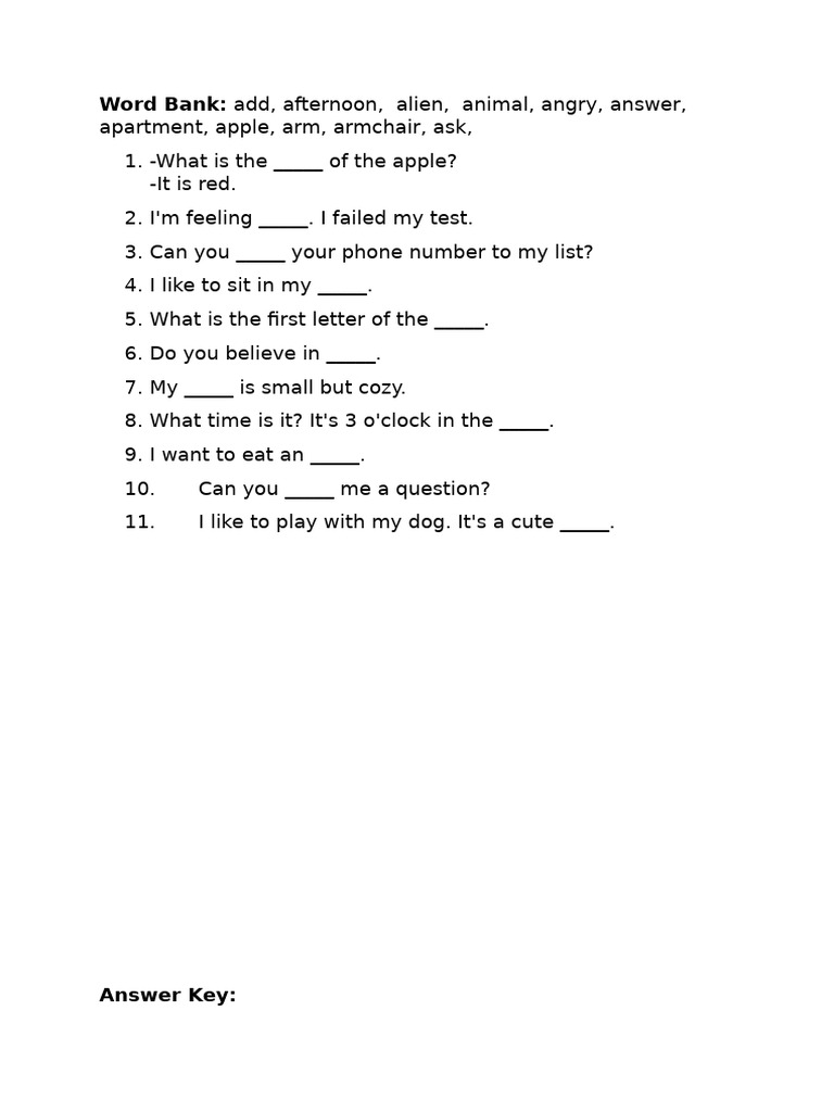 Vocabulary Fill-in-the-Blanks Quiz | PDF
