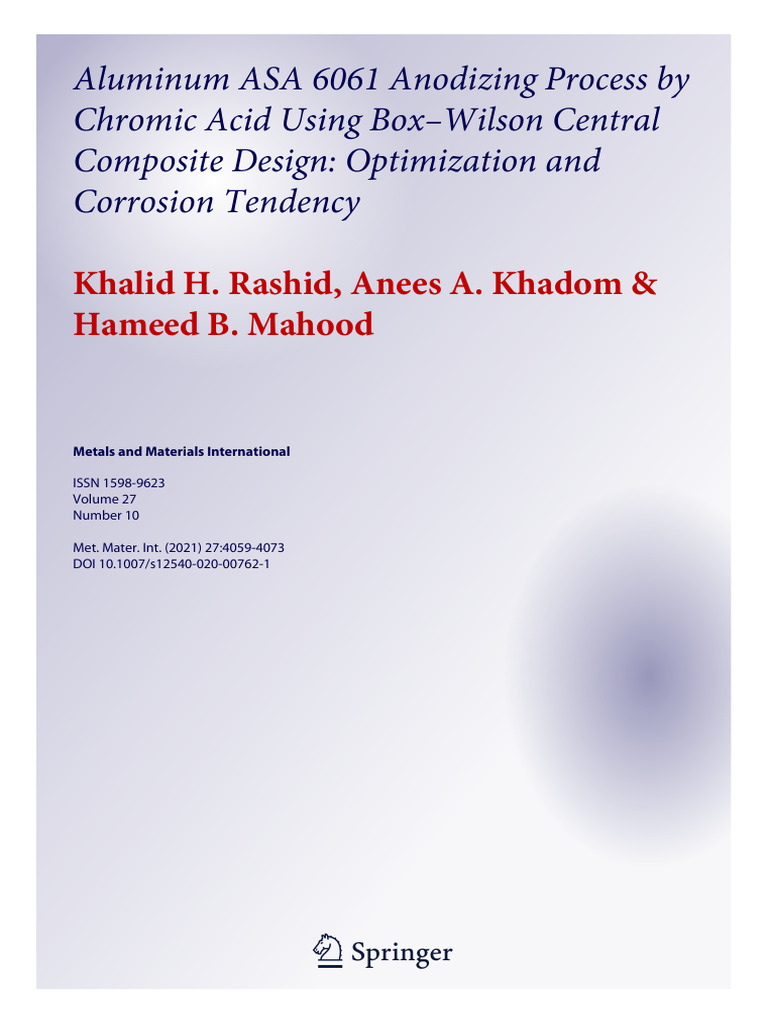 Aluminum ASA 6061 Anodizing Process by | PDF | Corrosion | Electrochemistry