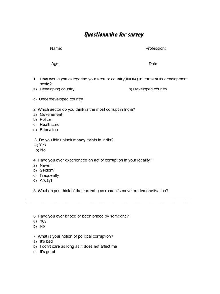 India Corruption Survey Questionnaire | PDF | Corruption | Political ...