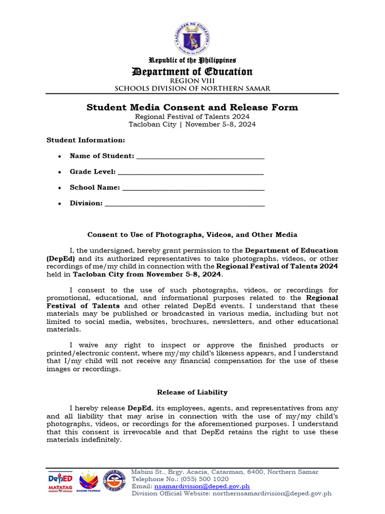 Student Media Release Form | PDF | Social Institutions