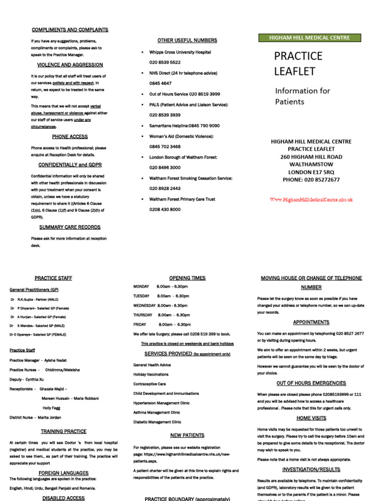 2021 - Practice Leaflet | PDF | General Practitioner | Health Care