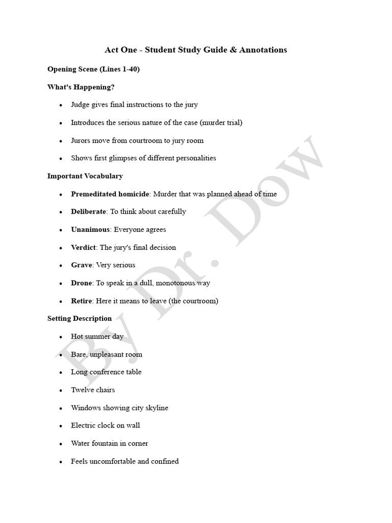 Act One - Student Study Guide & Annotations | PDF | Judiciaries ...