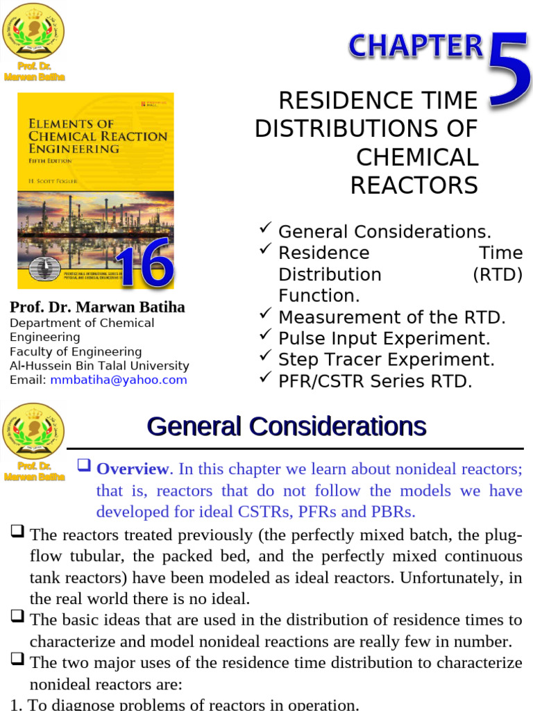 5-Residence Time Distributions of Chemical Reactors - 16 | PDF ...