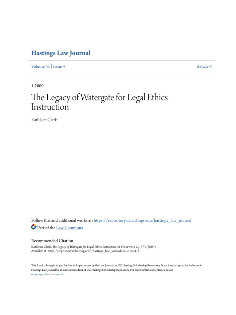 The Legacy of Watergate For Legal Ethics Instruction | PDF | Watergate ...