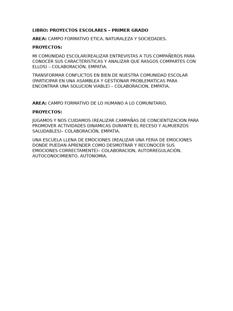 Proyectos Escolares para Primer Grado | PDF