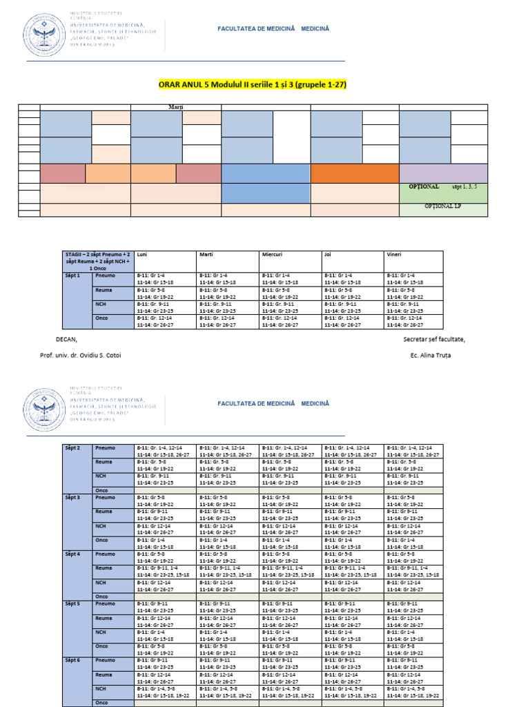 Orar Anul V MG Modul 2 2024-2025 | PDF