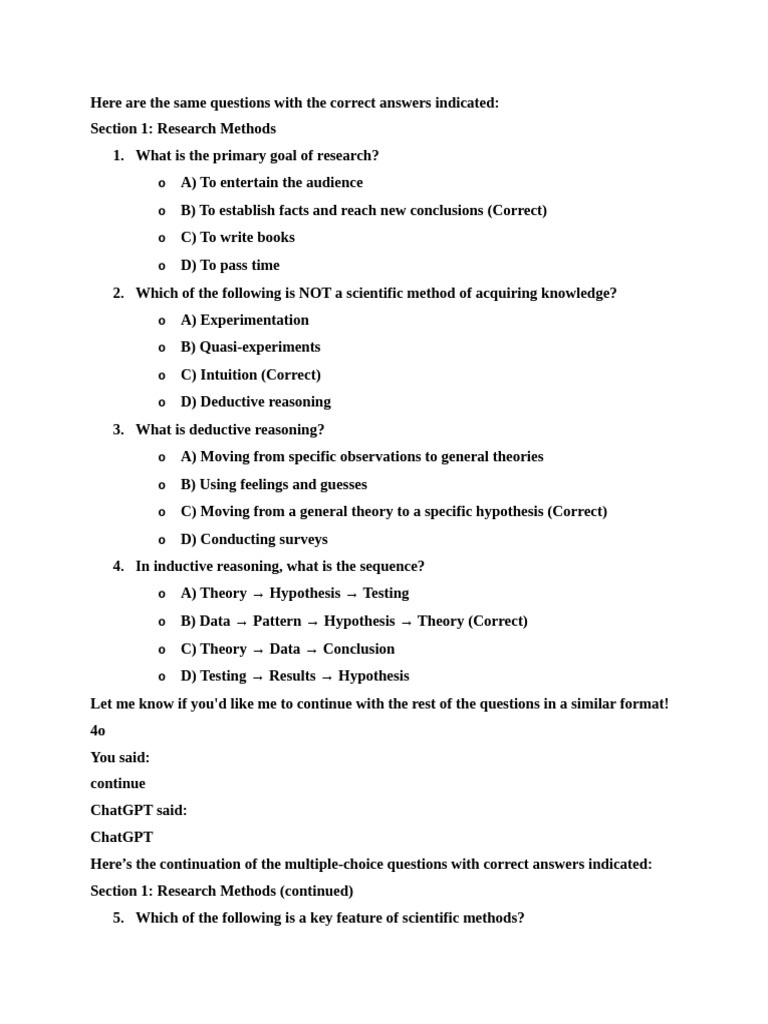 Research Objectives Multiple Choice Questions | PDF | Hypothesis | Statistics