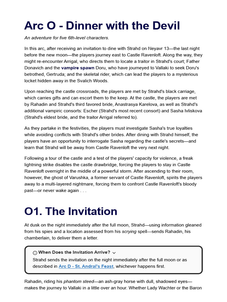 Arc O - Dinner With The Devil - Curse of Strahd - Reloaded | PDF