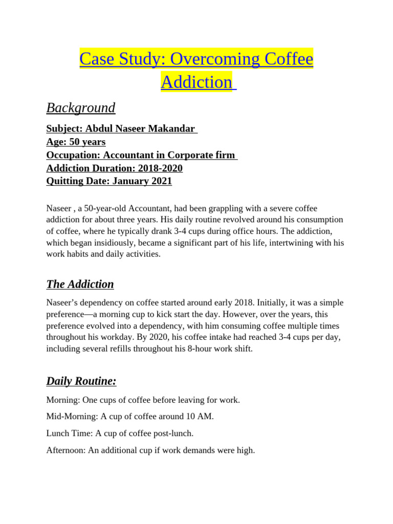 Case Study Pdf Caffeine Substance Dependence