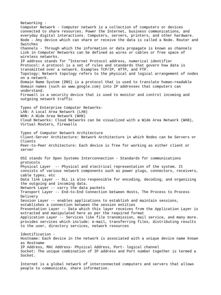 Networking Pdf Computer Network Internet Protocol Suite
