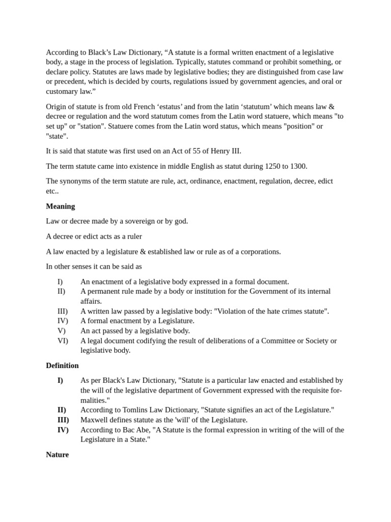 Understanding Statutes: Definition and Types | PDF | Decree | Public Law