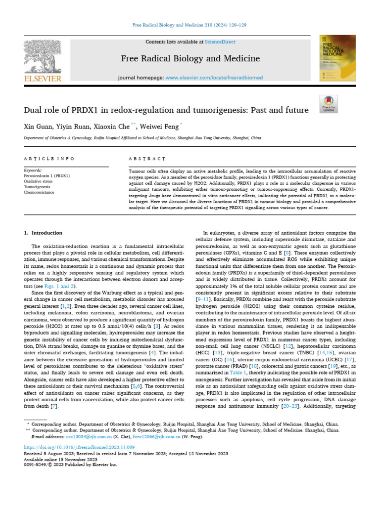 Dual Role of PRDX1 in Redox Regulation and Oncogenesis | PDF | Dna ...
