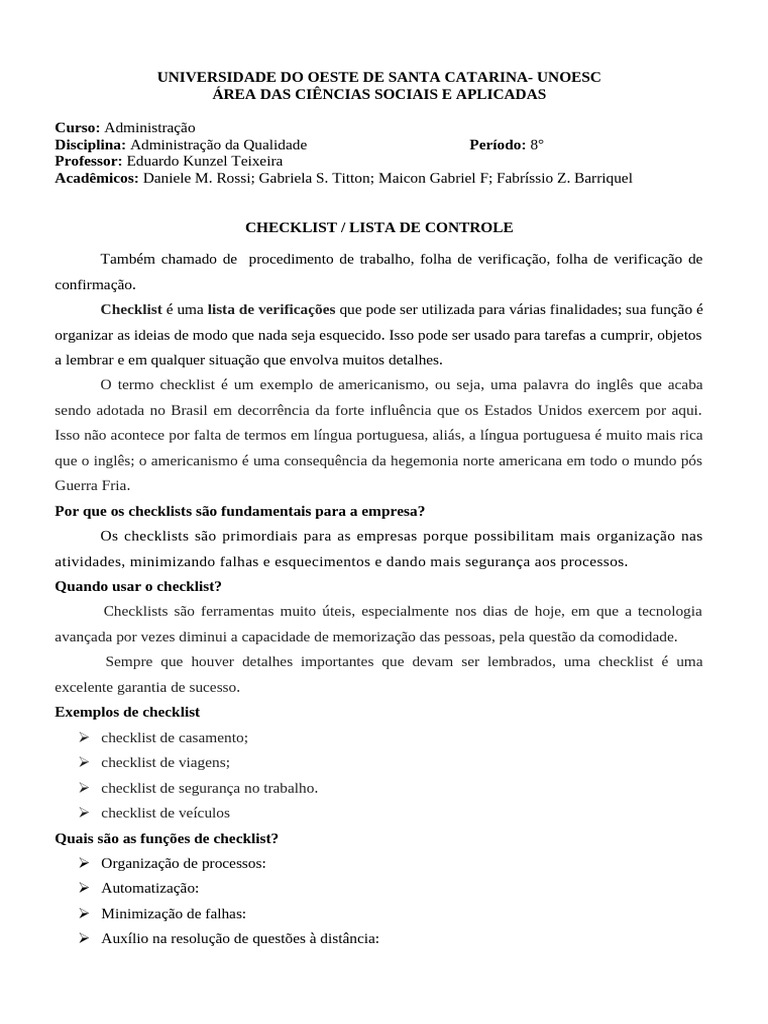 Lista de Controle | PDF | Carreira e Crescimento