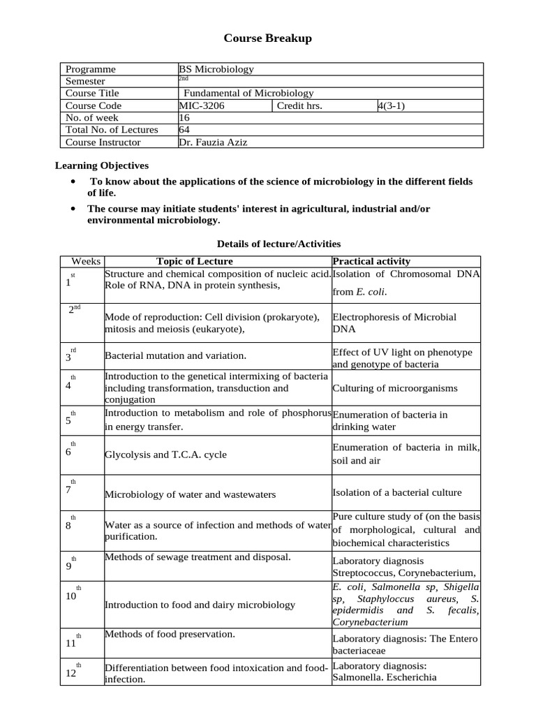 BS Microbiology Course Overview | PDF | Bacteria | Virus