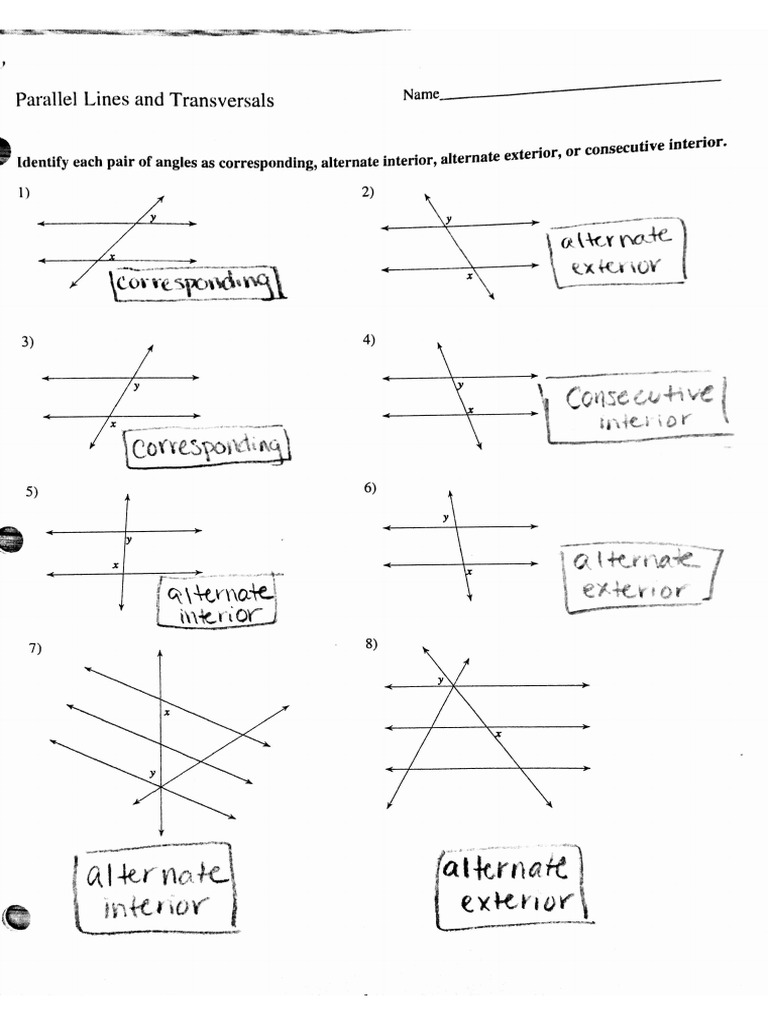 Key - Parallel Lines Transversals 3 | PDF