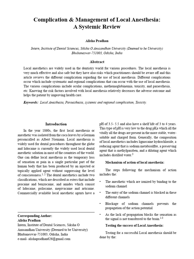 Complicaciones de La Anestesia Local | PDF | Anesthesia | Injection ...