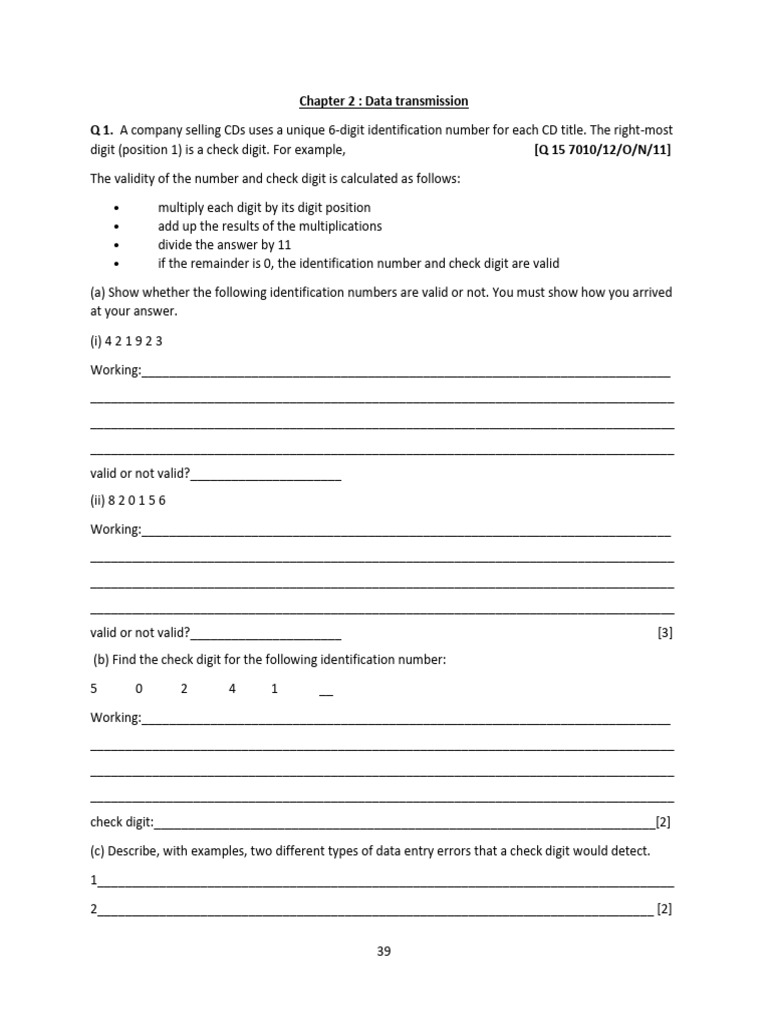 Chapter 2 - Worksheet - Grade 11 | PDF