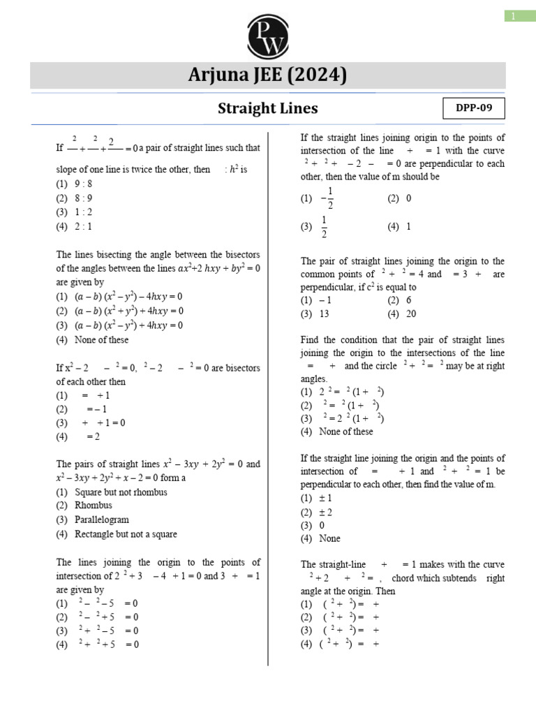 Straight Lines - DPP 09 (Of Lec 12) - Arjuna JEE 2024 | PDF | Geometric Shapes | Euclidean Plane ...