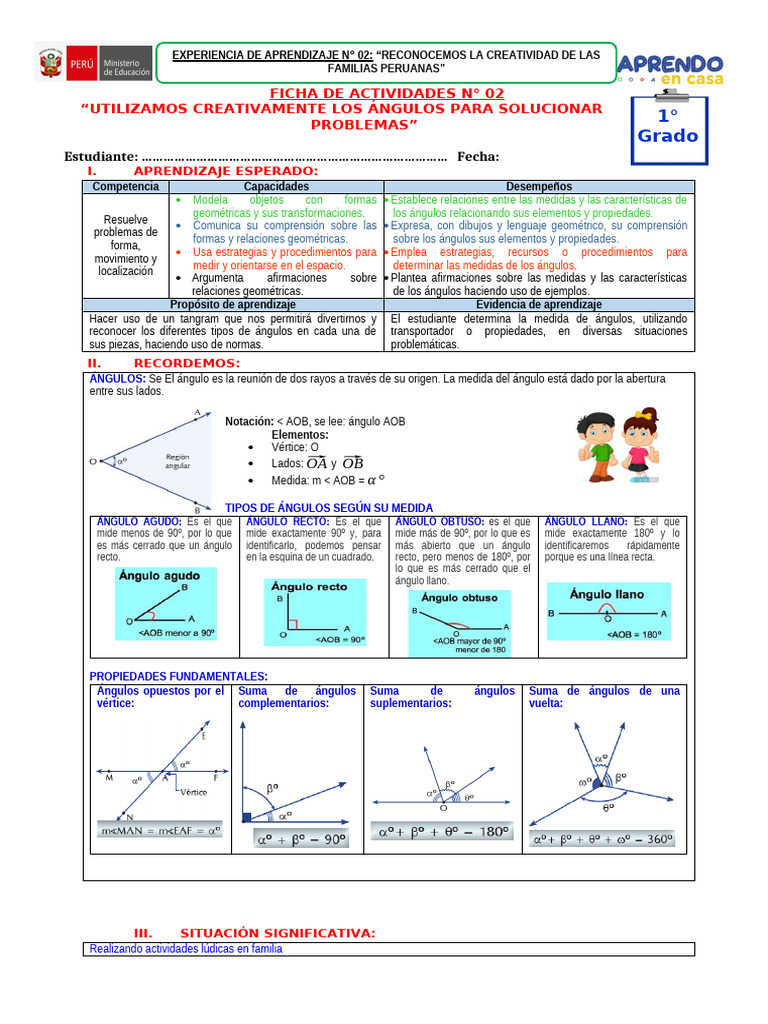 Ficha 2 - 1ero - Exp 2 | PDF | Aprendizaje | Ángulo