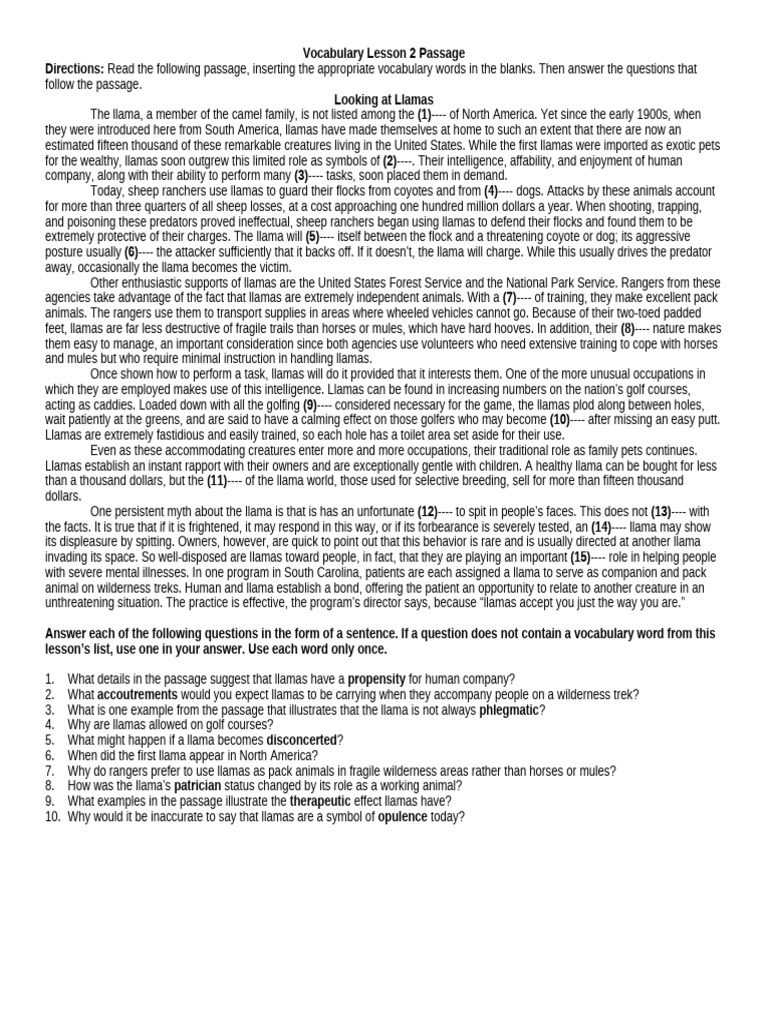 Vocabulary Lesson 2 Passage | PDF | Sheep