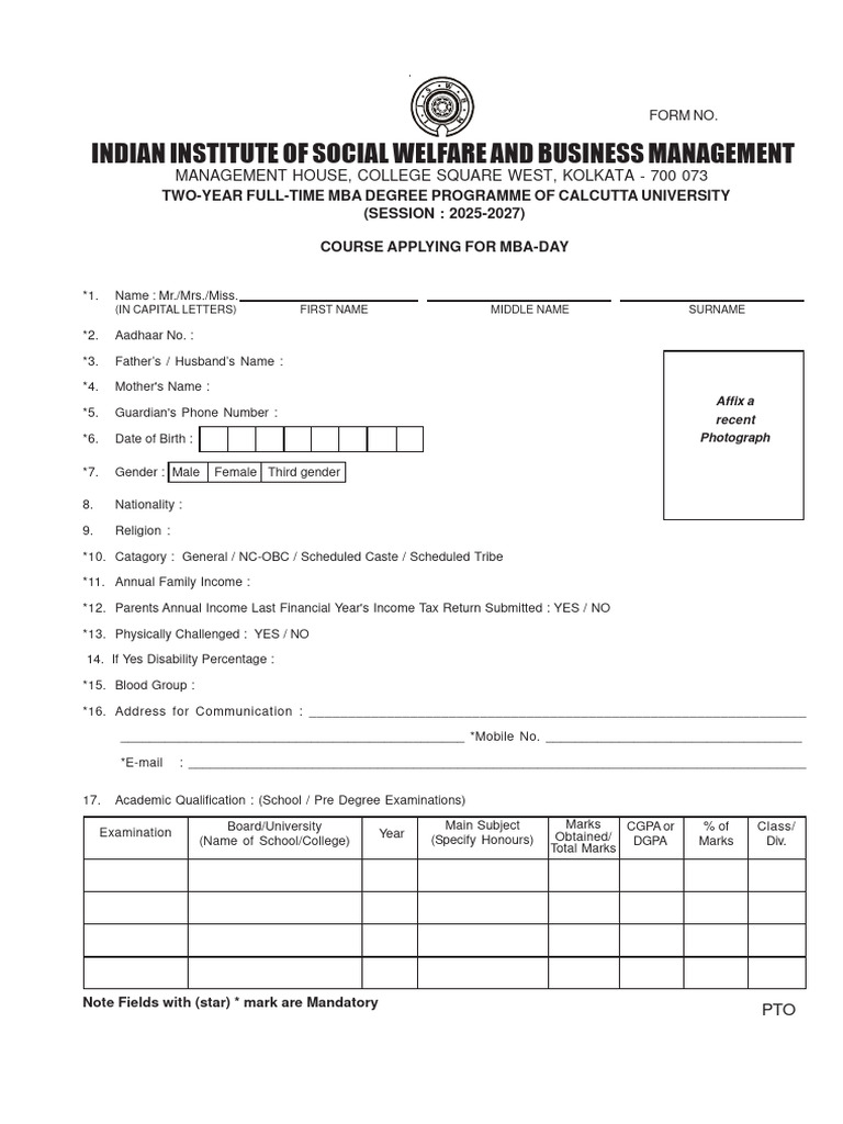 Mba Day Application Form 25 27 | PDF | Academic Degree