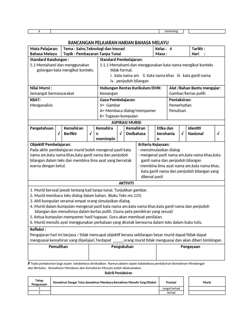 RPH BM Tahun 4 | PDF