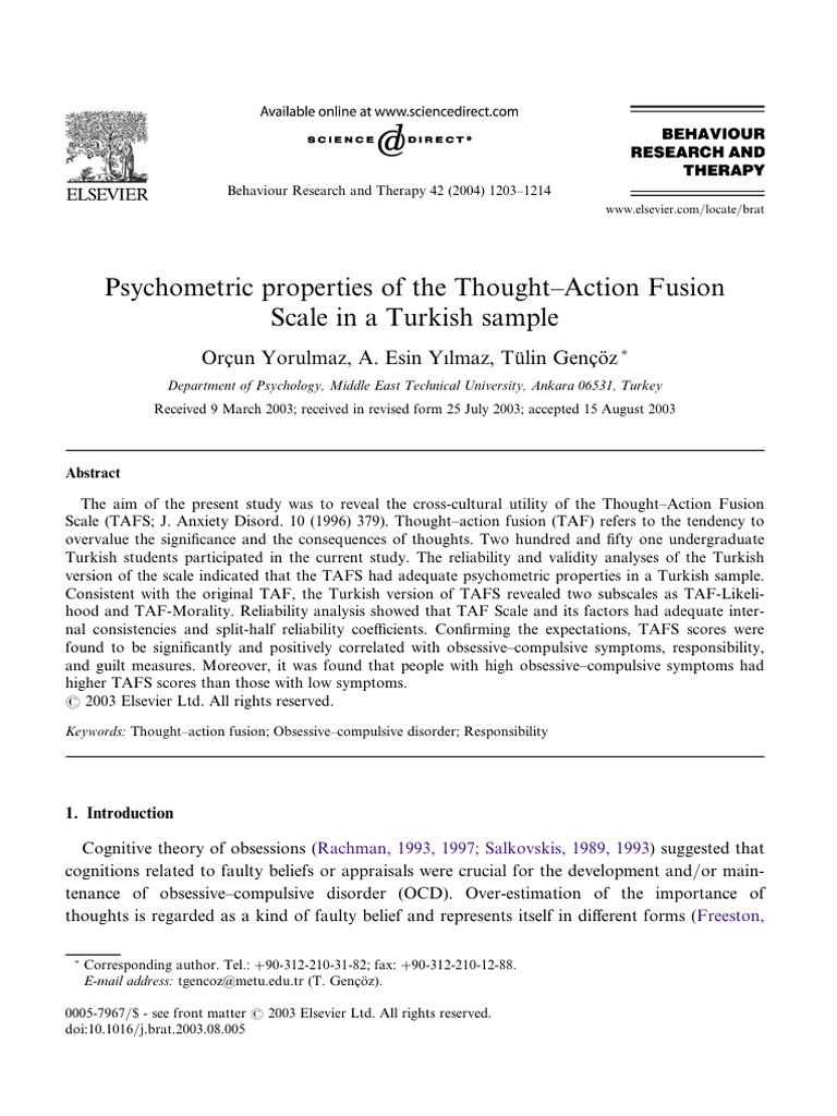 thought-action-fusion-scale-toad | PDF | Obsessive–Compulsive Disorder ...