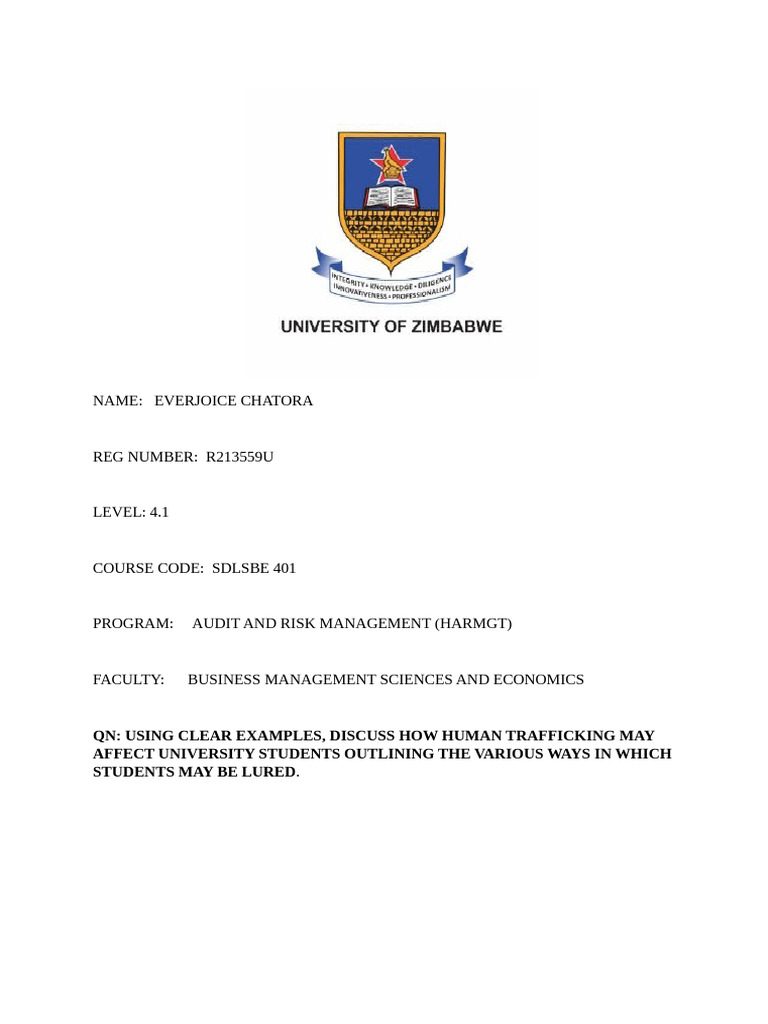 Sdlsbe 401 Assignment Everjoice Chatora | PDF | Human Trafficking ...