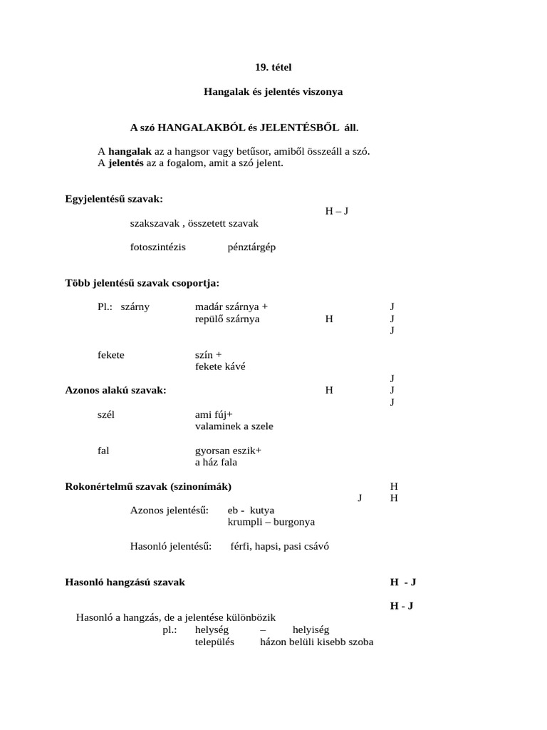 Nyelvtan Tétel 19 | PDF