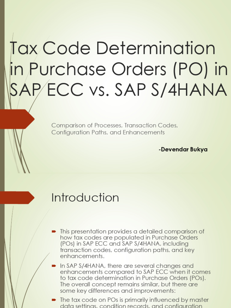 Tax Code Determination in Sap Ecc Vs Sap S 4 Hana 1725145001 | PDF ...
