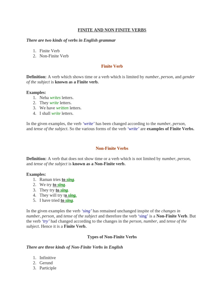 Finite and Non Finite Verbs | PDF | Verb | Syntax