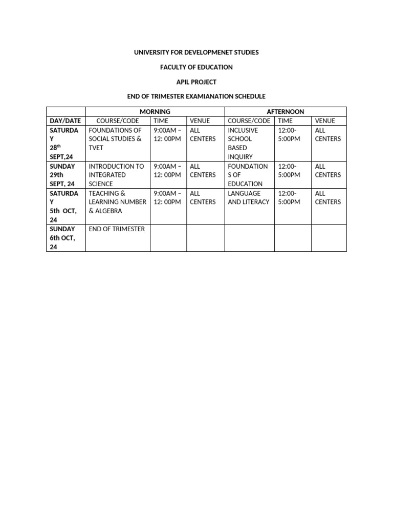 Time Table APIL EXams, 24 | PDF