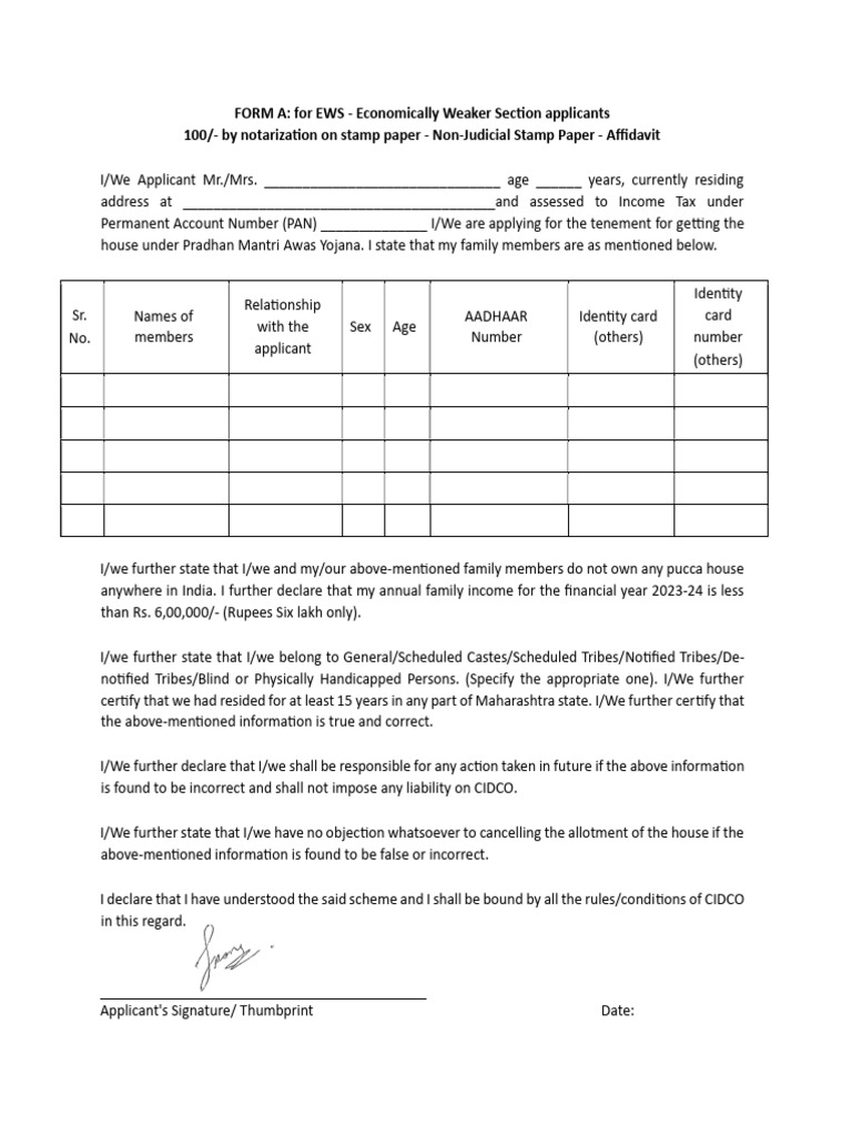 EWS Application Form for PMAY Housing | PDF | Taxes | Government Of India