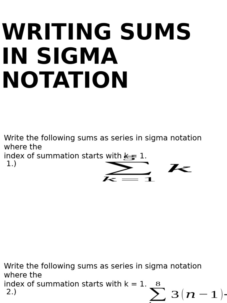 Writing Sums in Sigma Notation | PDF | Summation | Elementary Mathematics