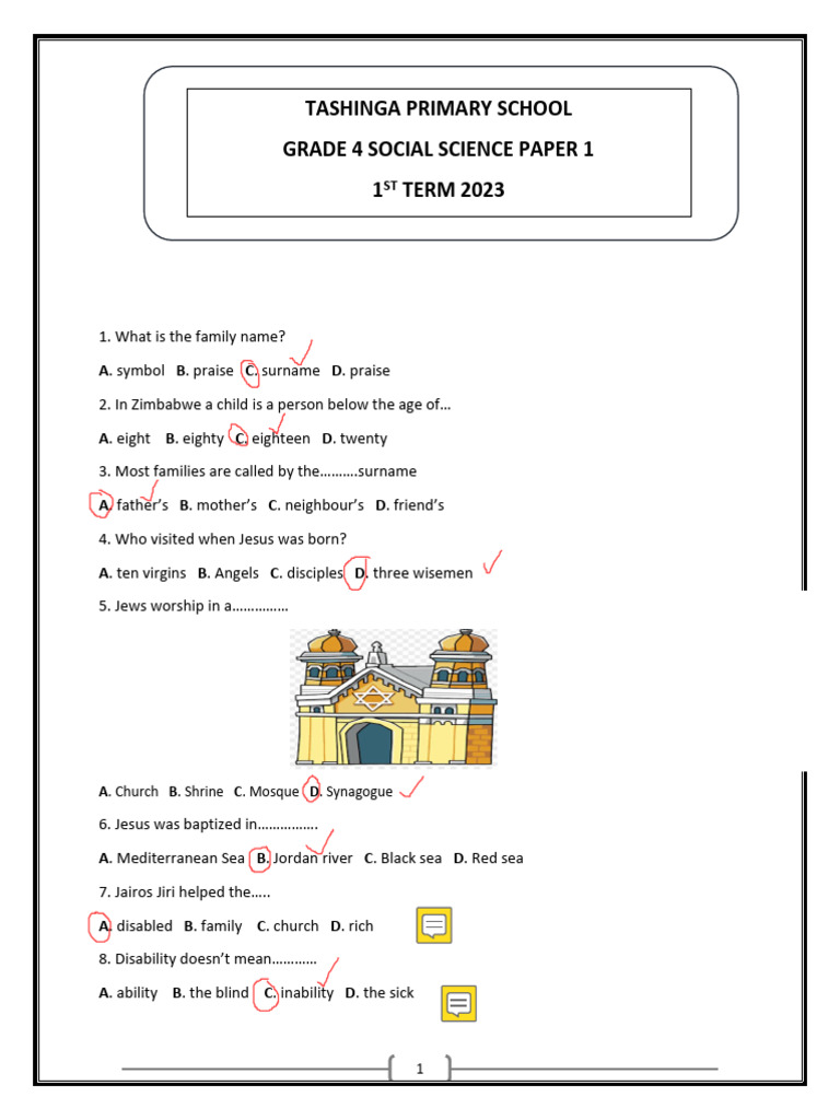 Answers Tashinga Primary G 4 Social Science | PDF | Jesus