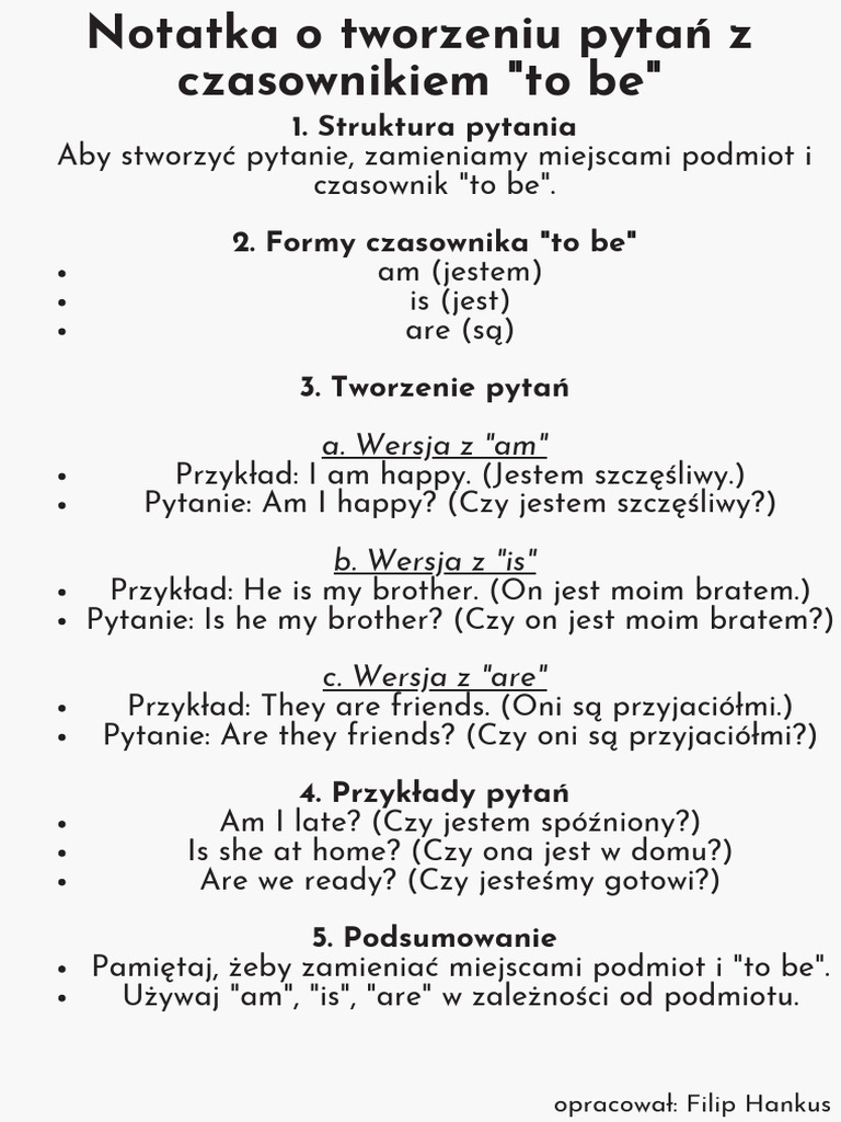 Tworzenie Pytań Z Czasownikiem To Be | PDF