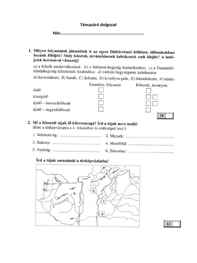 Magyarország Népesség Település Természetföldrajzatémazáró Dolgozat 7-8.o | PDF
