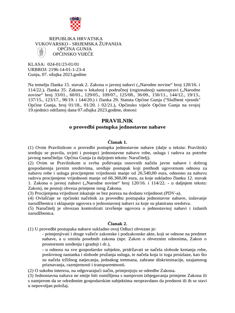 Pravilnik o Provedbi Postupka Jednostavne Nabave | PDF