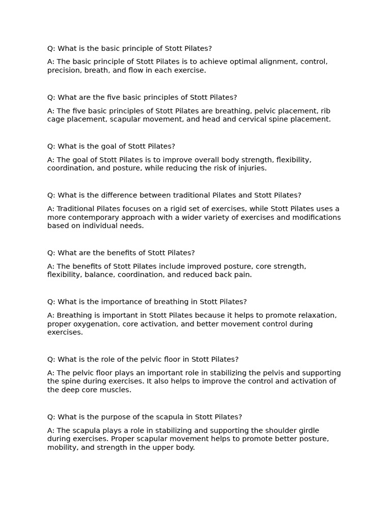 AI Stott Pilates Exam Questions and Answers | PDF | Wellness