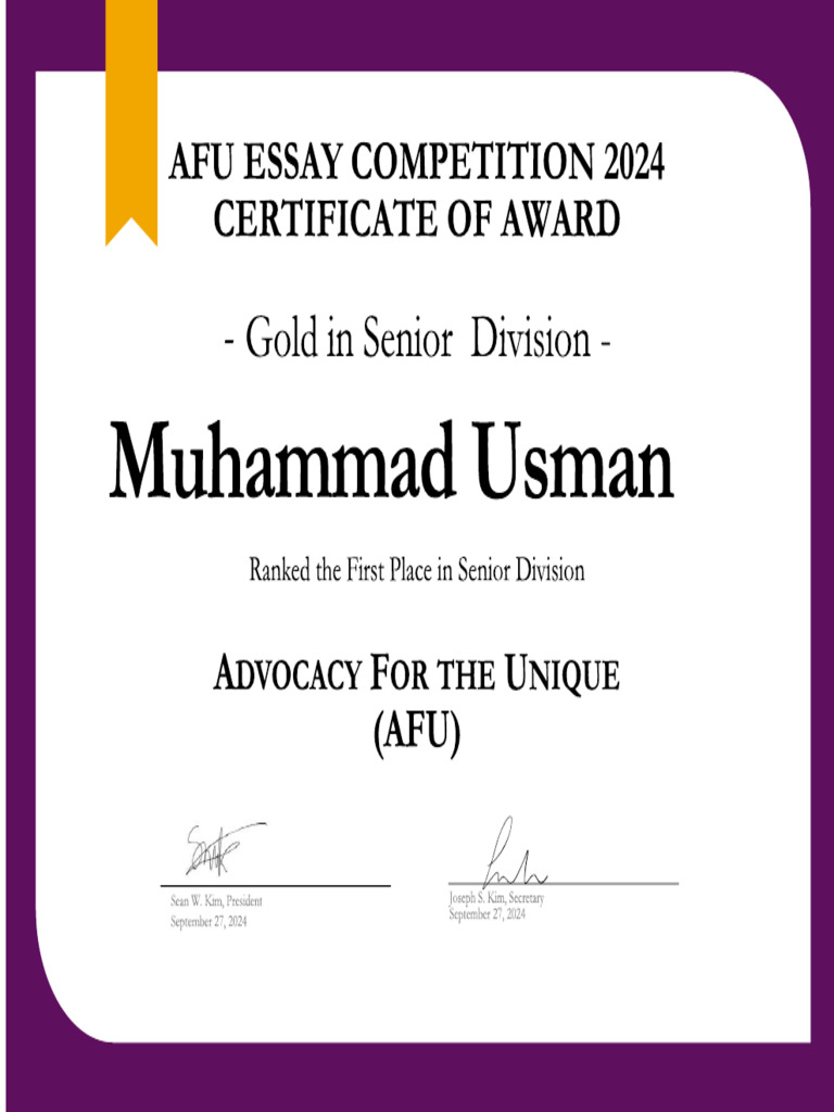 Certificate - Senior Gold Muhammad Usman (1) | PDF