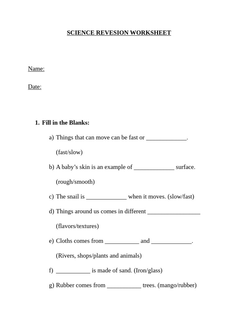 Science Revision Worksheet | PDF