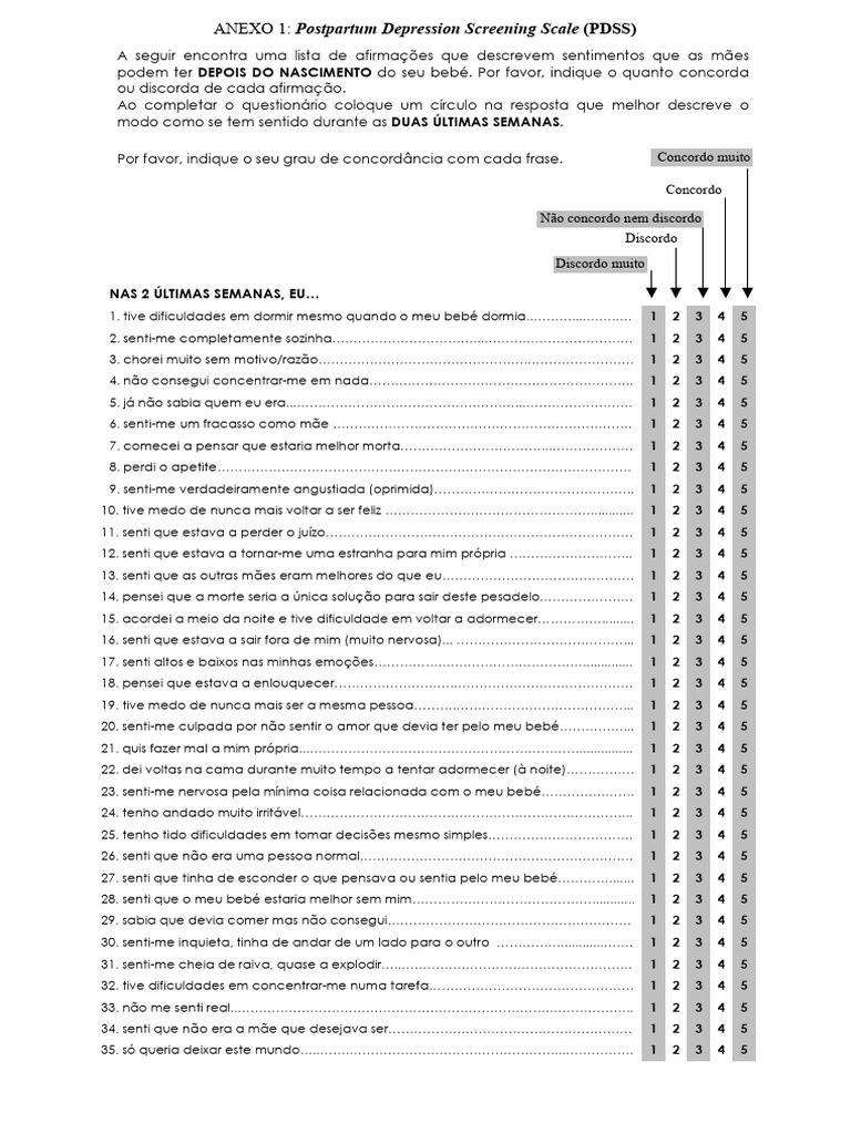Postpartum Depression Screening Scale | PDF | Tempo | Prazer