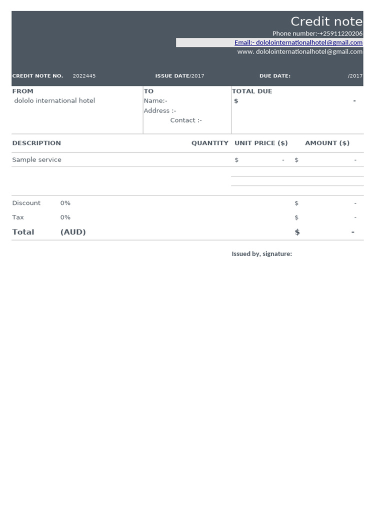 Modern Credit Note Template | PDF