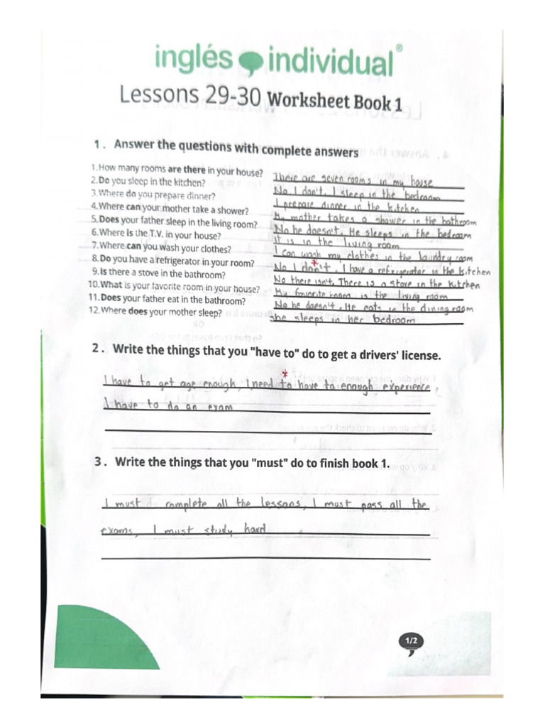 Lessons 29-30 Worksheet Book 1 | PDF