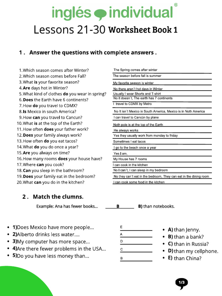 Worksheet Lesson 21-30 | PDF